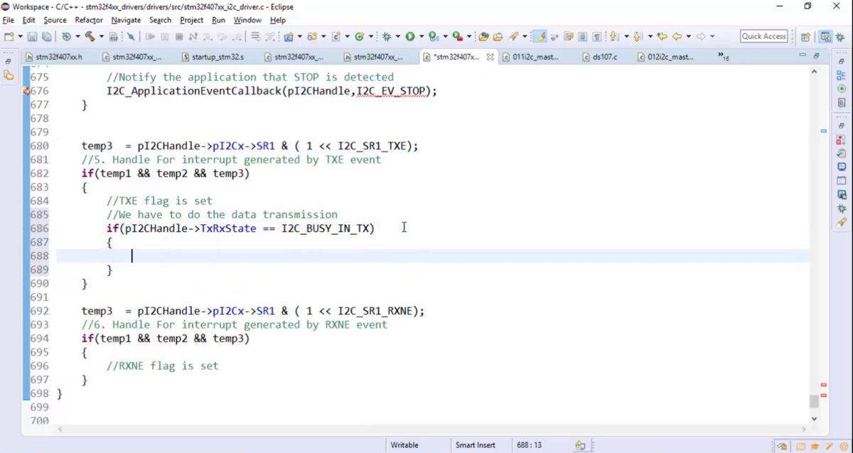 STM32 I2C Lecture 48: I2C IRQ handler implementation Part 5