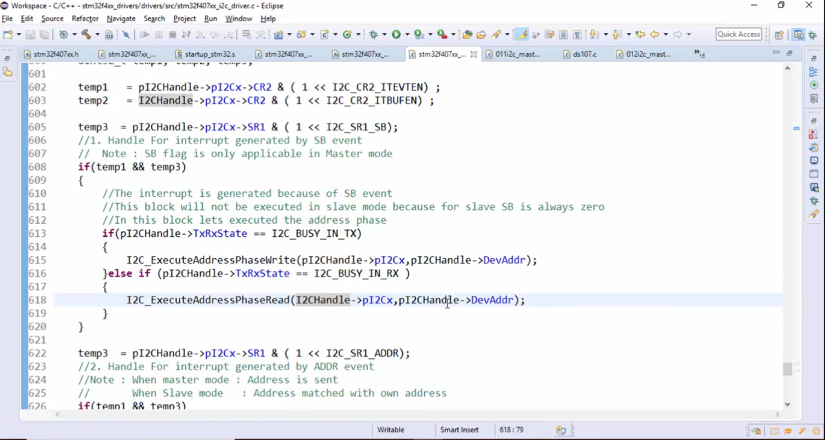 STM32 I2C Lecture 45: I2C IRQ handler implementation Part 2