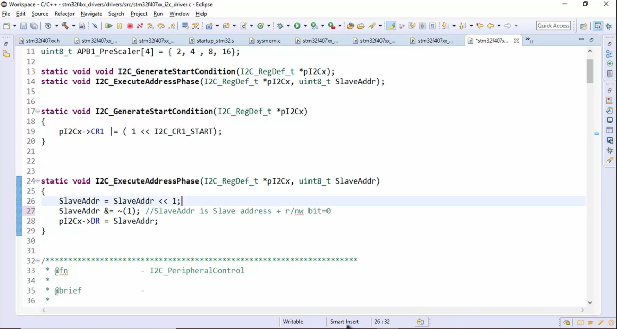 STM32 I2C Lecture 20: Implementation of I2C master sending data API: Part 3