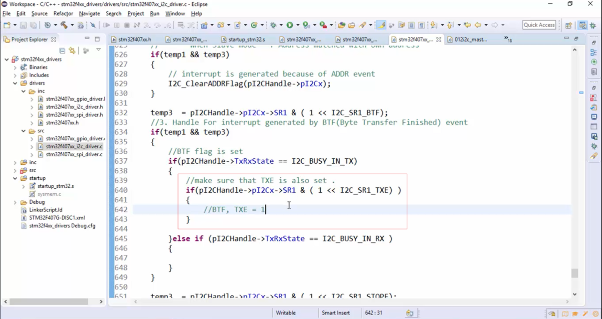 STM32 I2C Lecture 46: I2C IRQ handler implementation Part 3
