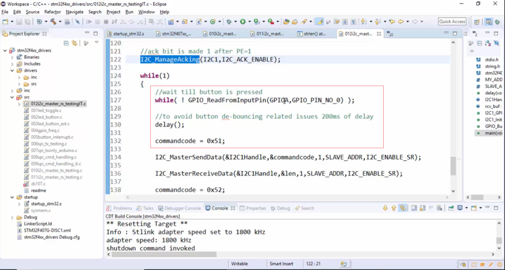 STM32 I2C Lecture 53- Exercise : Testing I2C interrupt APIs part 1