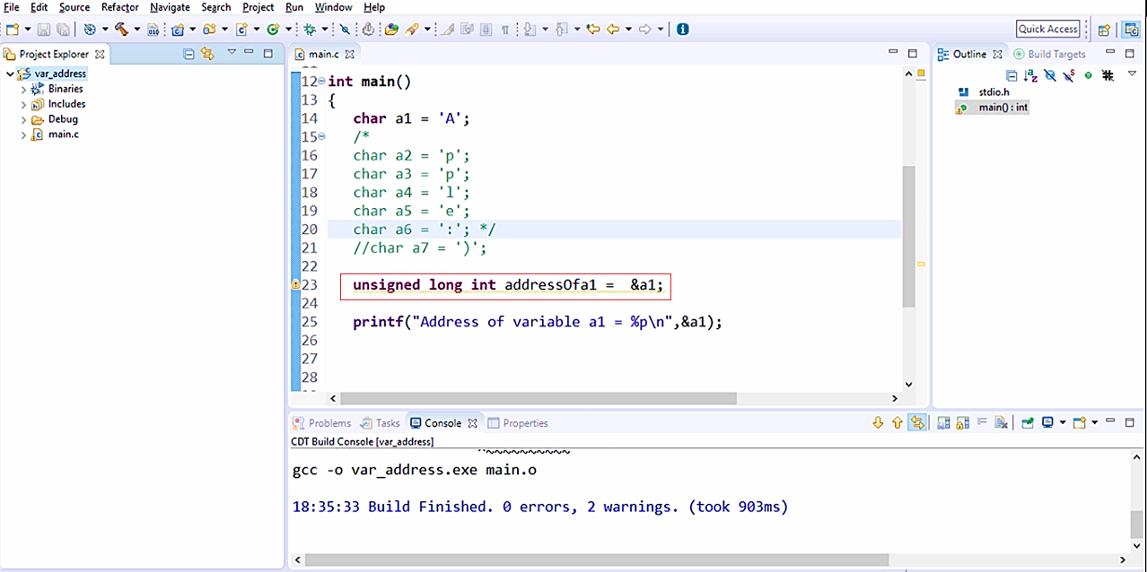Address of variables in C Programming