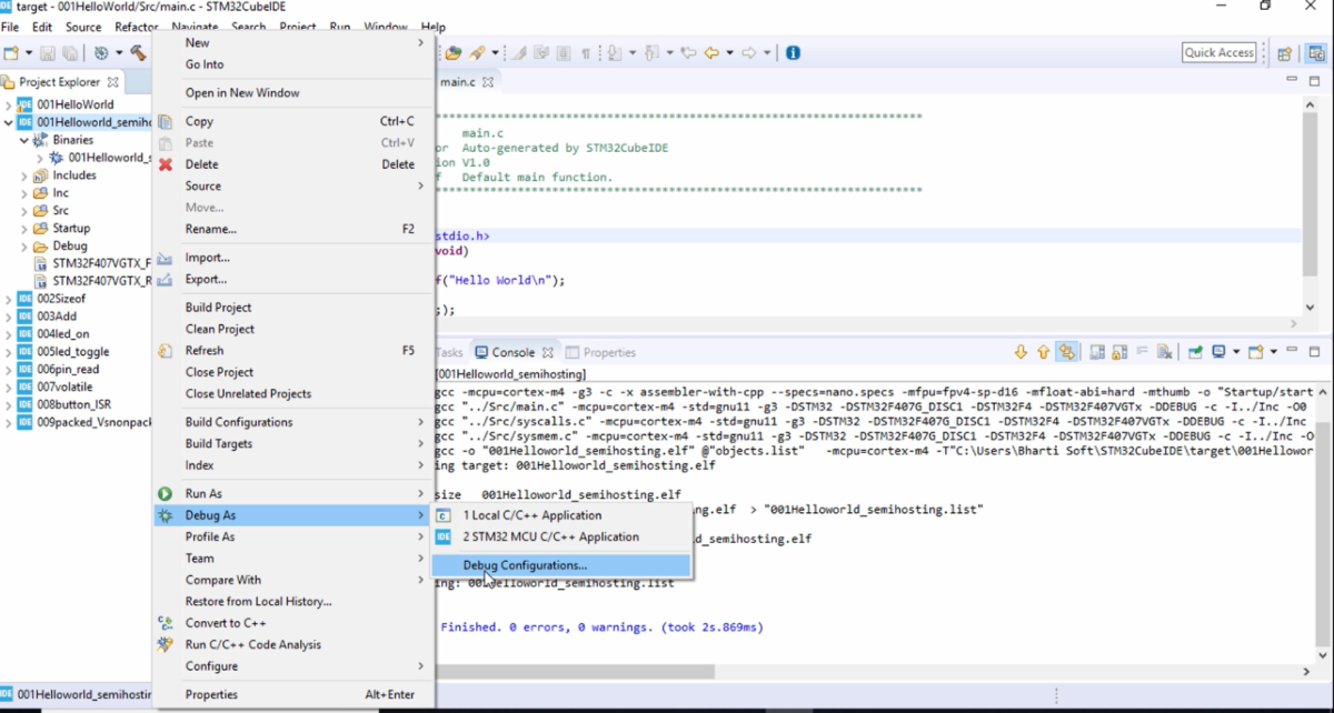 Testing printf over OpenOCD semihosting | Embedded systems