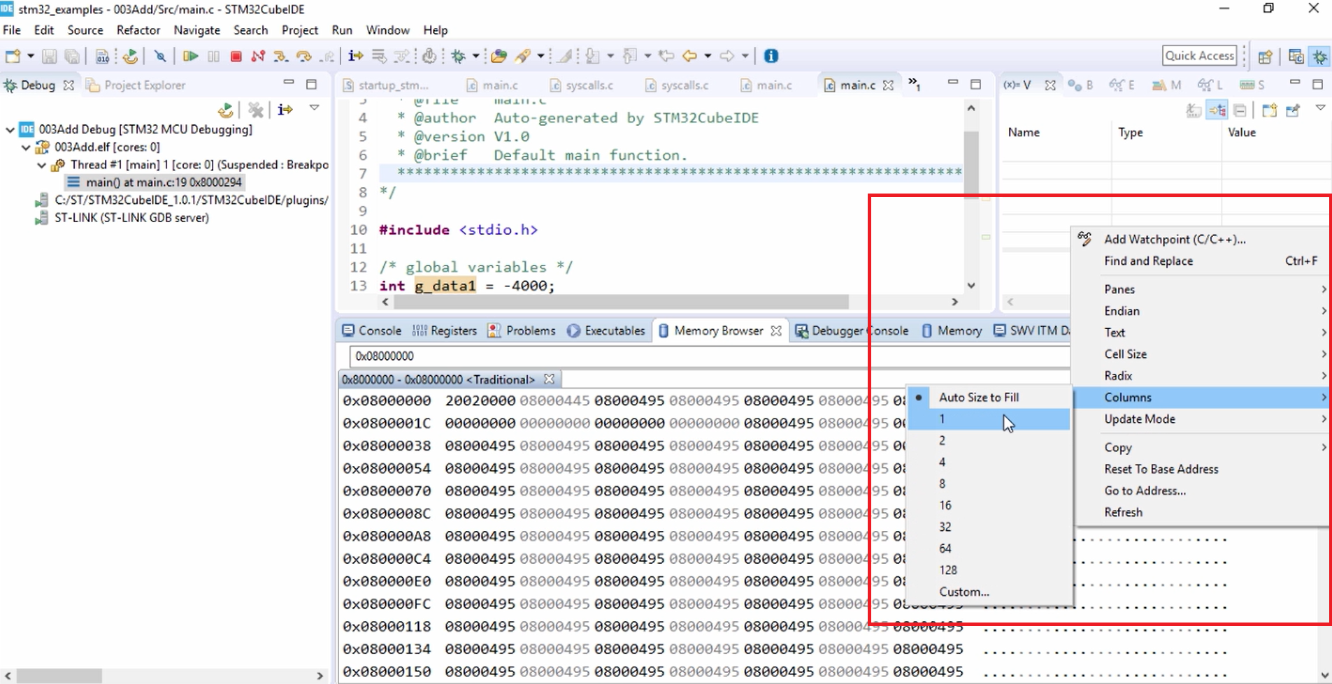 Exploring Program Code and Data Using Memory Browser