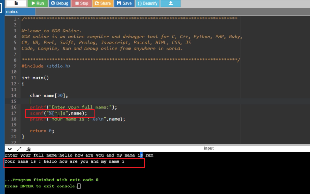 scanf and scanset in Embedded C